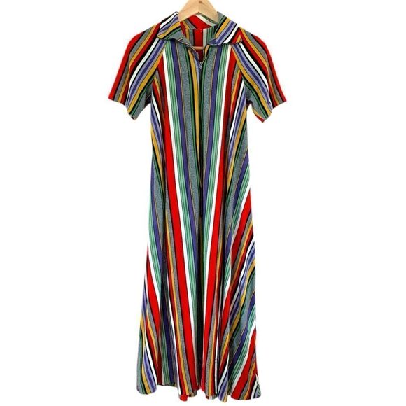 Vintage | Dresses | Vintage Loll Ease 97sstriped Terrycloth Zip Front ...